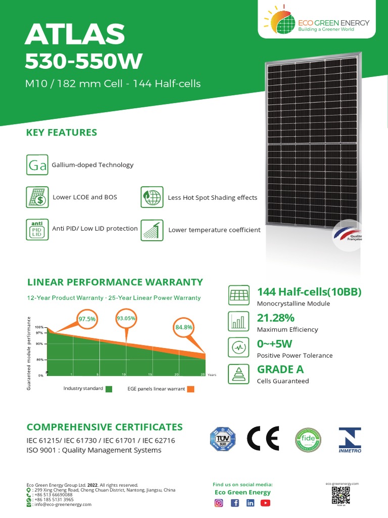 ATLAS 530 550W 144MM10 MONO 10BB English | PDF | Solar Panel ...