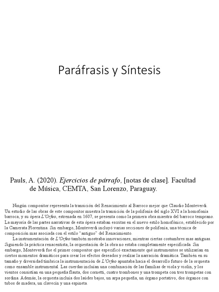 Parafraseo y Síntesis - Ejemplo de Texto Parafraseado | PDF | Musica ...