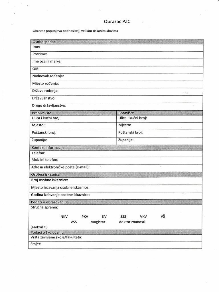 PZC Obrazac | PDF