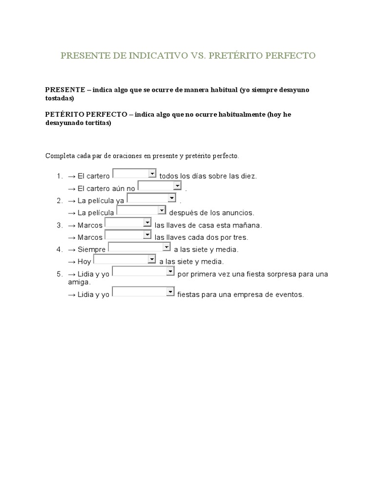 Presente VS Pretérito Perfecto | PDF
