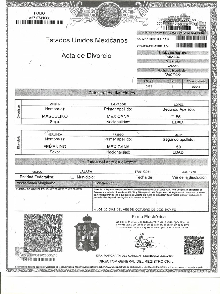 Acta de Divorcio | PDF