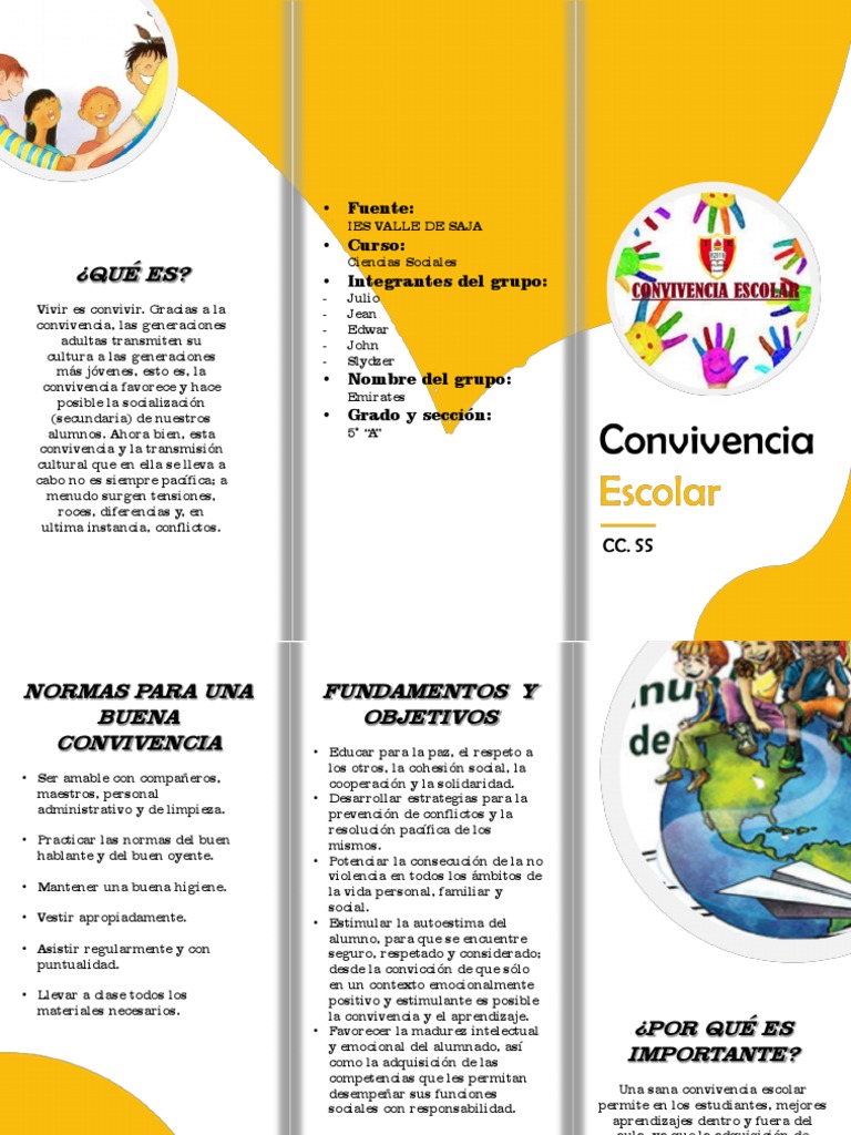 Triptico CONVIVENCIA ESCOLAR | PDF | Cognición | Modificación de comportamiento