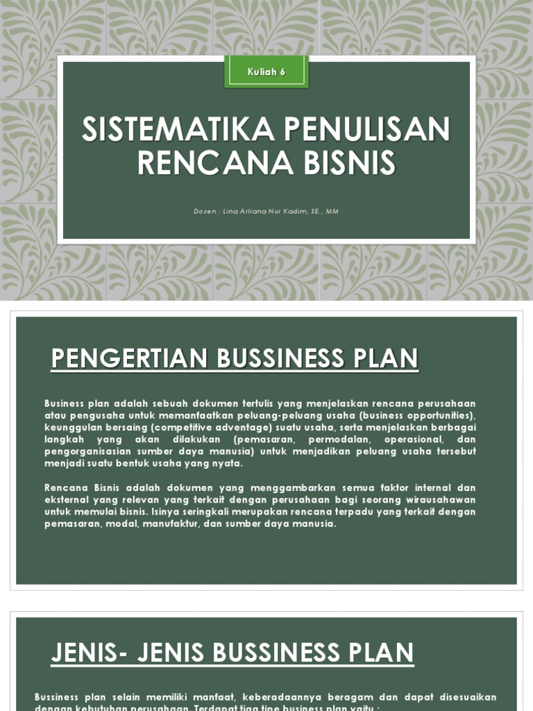 Materi 6 - Sistematika Penulisan Rencana Bisnis | PDF | Bisnis | Pengelolaan Keuangan & Uang