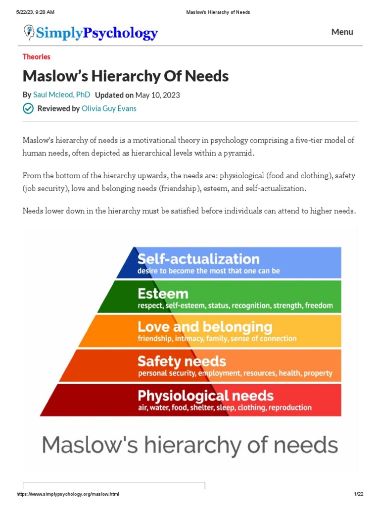 Understanding Maslow's Needs | PDF