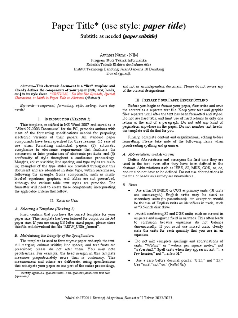 IEEE Paper Template Stima 2023 | PDF | Bracket | Note (Typography)