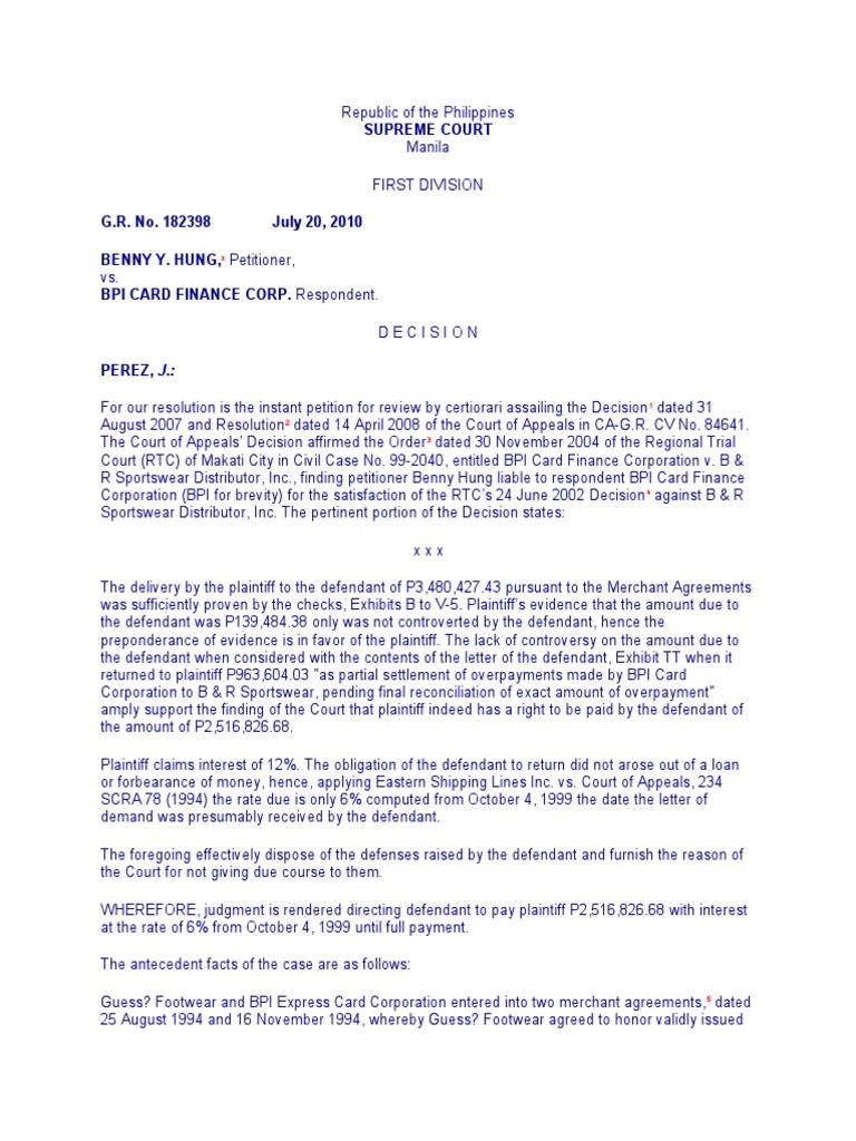 Supreme Court Ruling on BPI vs. Benny Hung | PDF | Lawsuit | Judgment (Law)
