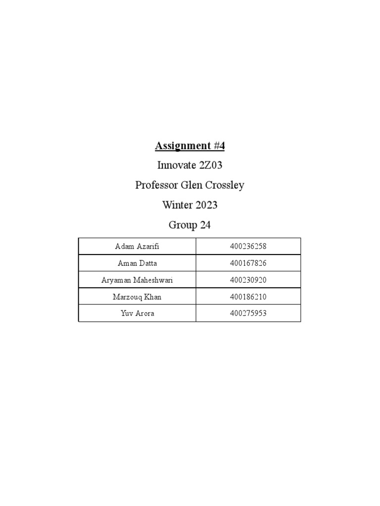 Assignment #4 Innovate 2Z03 | PDF | Mobile App | Focus Group