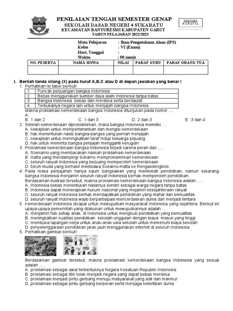 Soal PTS Genap 2022-2023 IPS Kelas 6 | PDF | Perjalanan