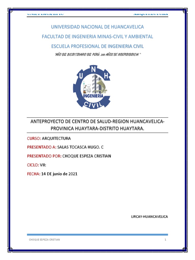 Anteproyecto de Centro de Salud de Huaytara | PDF