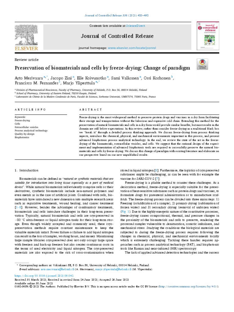 Preservation of Biomaterials and Cells by Freeze-Drying - Compressed ...