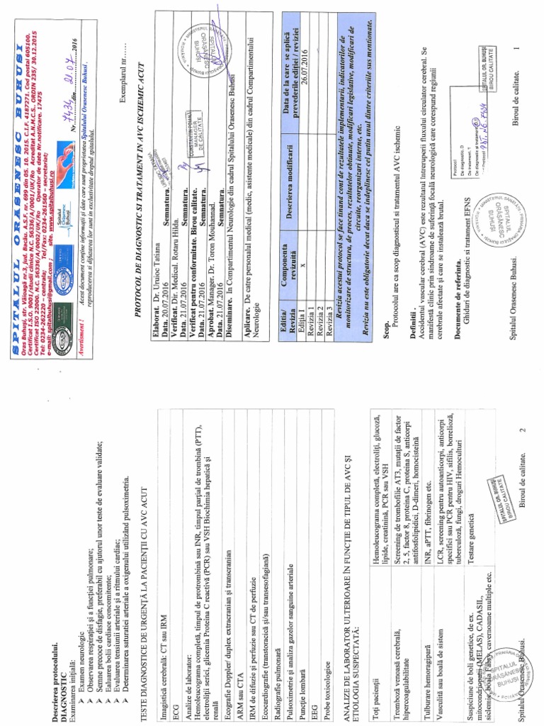 Protocol de Diagnostic Si Tratament in AVC Ischemic Acut | PDF