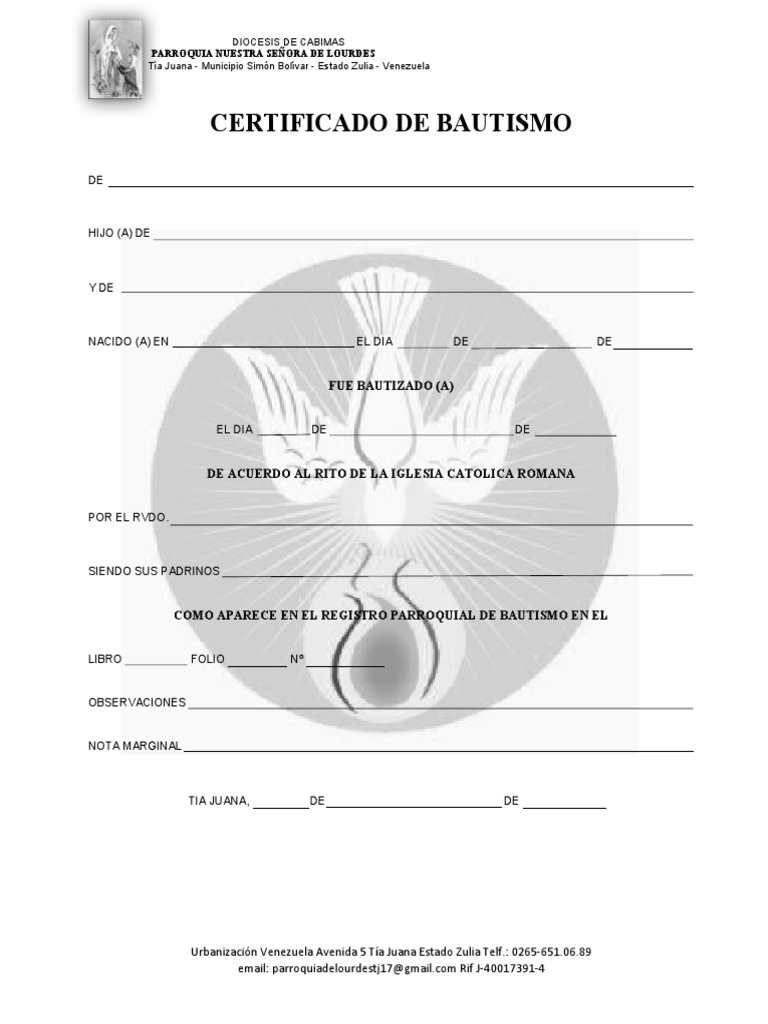 Certificado de Bautismo en Venezuela | PDF