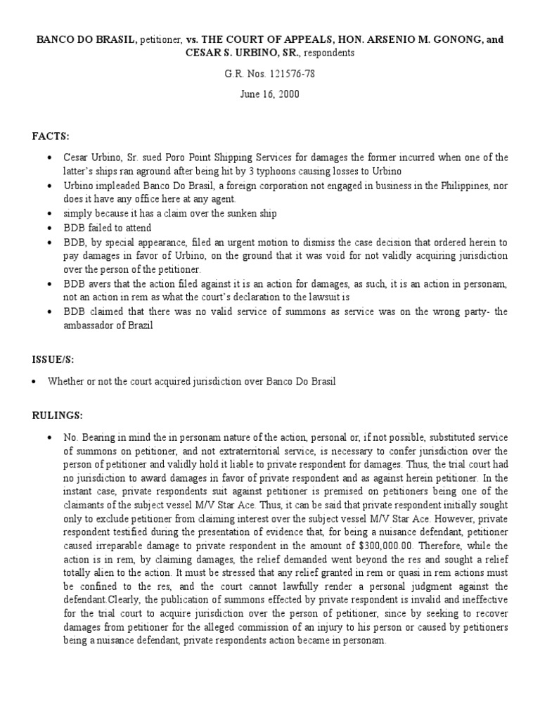 Brasil vs. Court of Appeals | PDF | In Rem Jurisdiction | Lawsuit