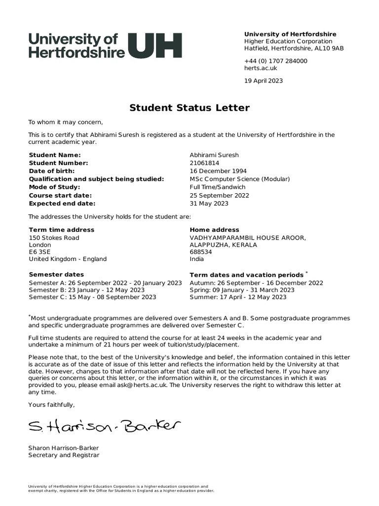 Enrolment Letter | PDF | University | Undergraduate Education