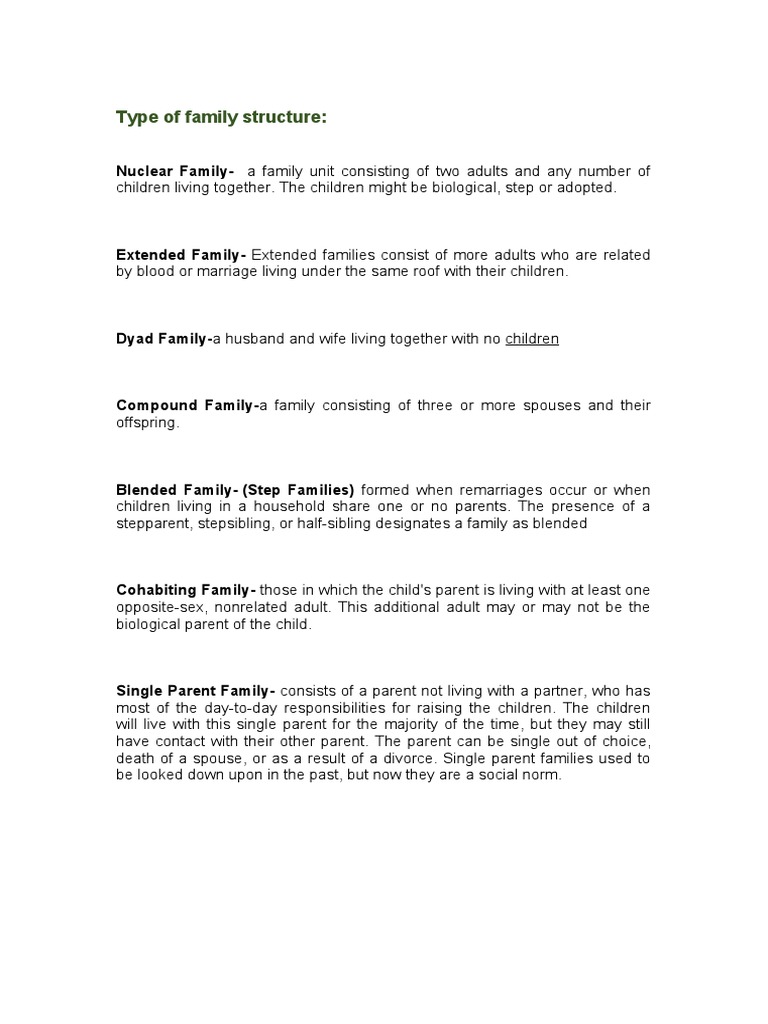 Types of Family Structures Explained | PDF | Social Science | Wellness