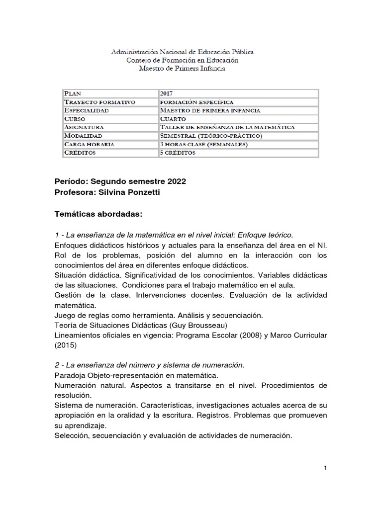 Programa Analitico Didactica Matematica MPI 2022 | PDF | Enseñando | Educación primaria