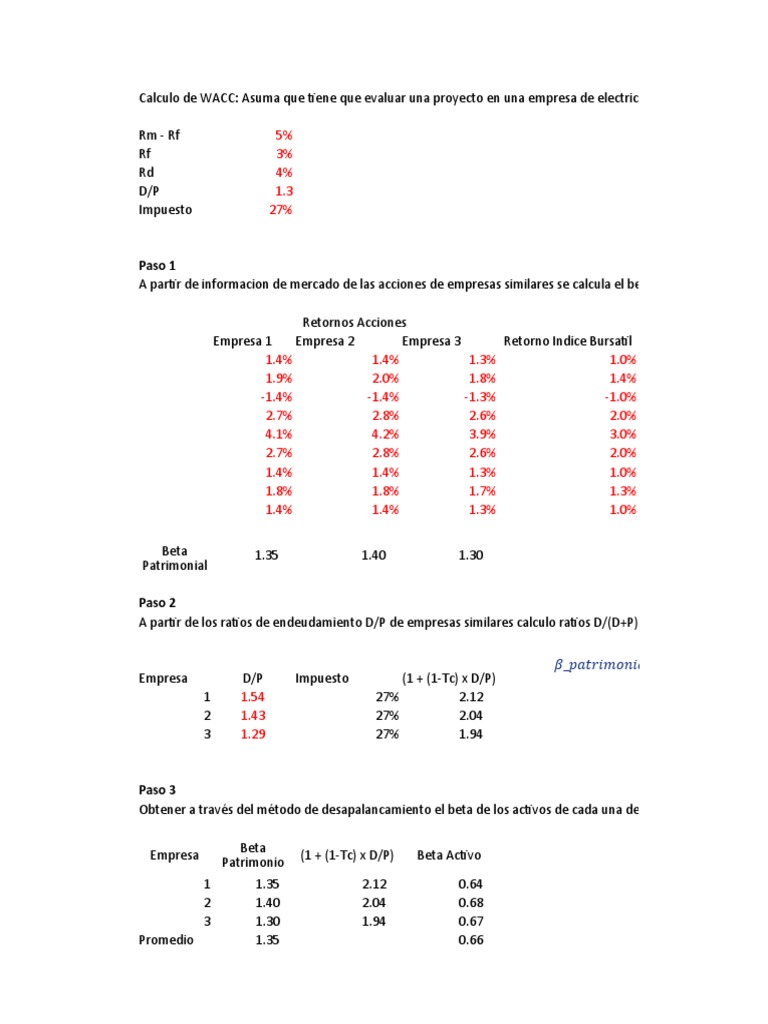 Paso A Paso para Calculo de Beta Patrimonial y WACC | PDF | Servicios ...