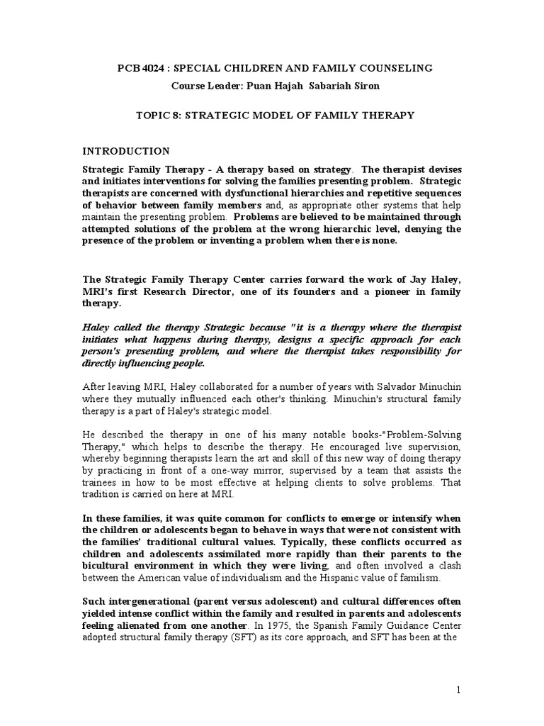 Strategic Family Therapy Overview | PDF | Psychotherapy | Family Therapy