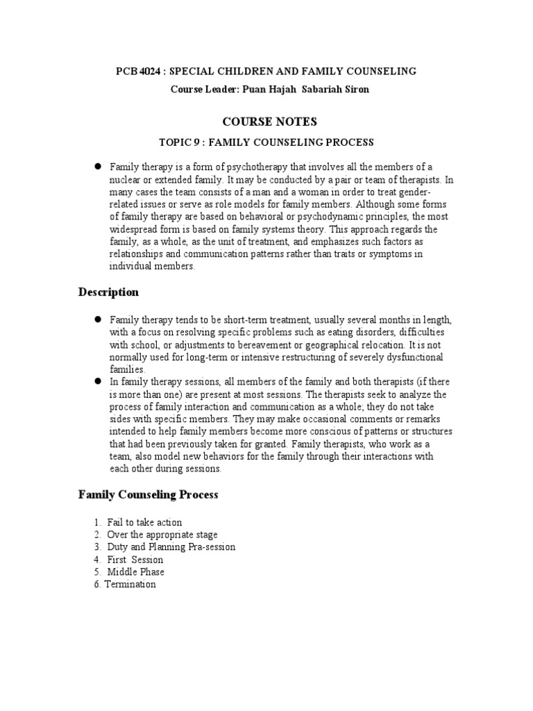 Family Counseling Process Overview | PDF | Psychotherapy | Family Therapy