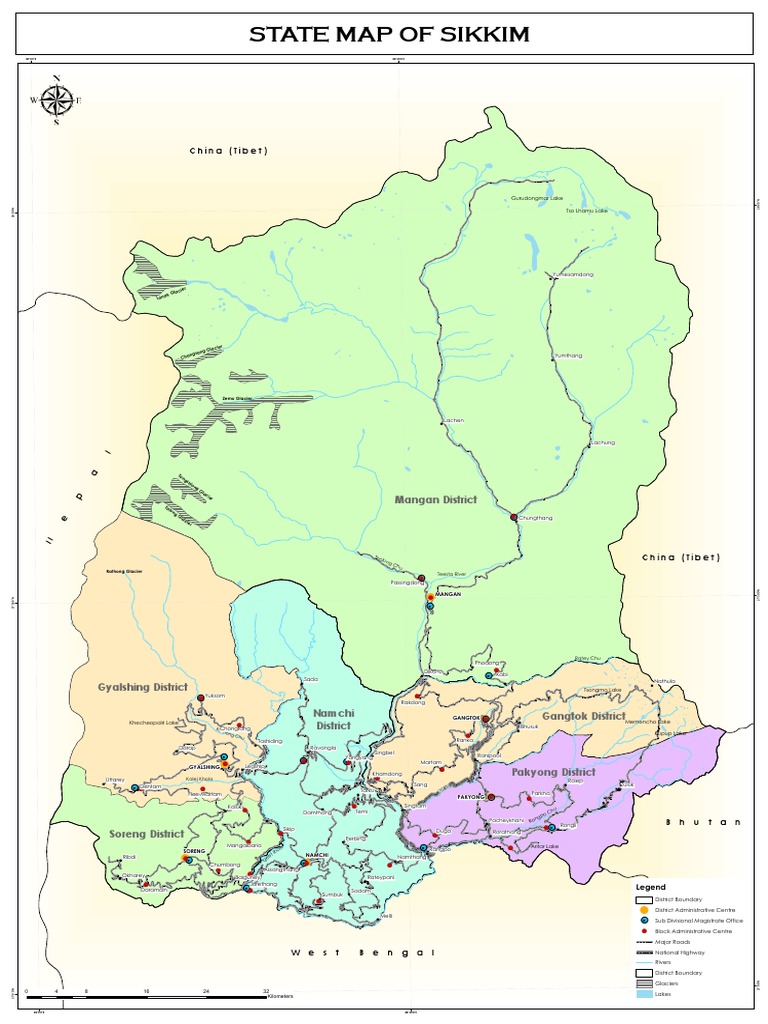 Sikkim Districts and Rivers Map | PDF