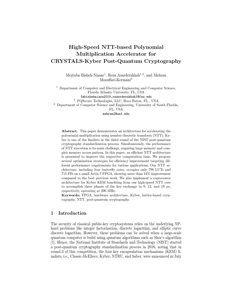 High-Speed NTT Accelerator for Kyber | PDF | Cryptography | Key (Cryptography)