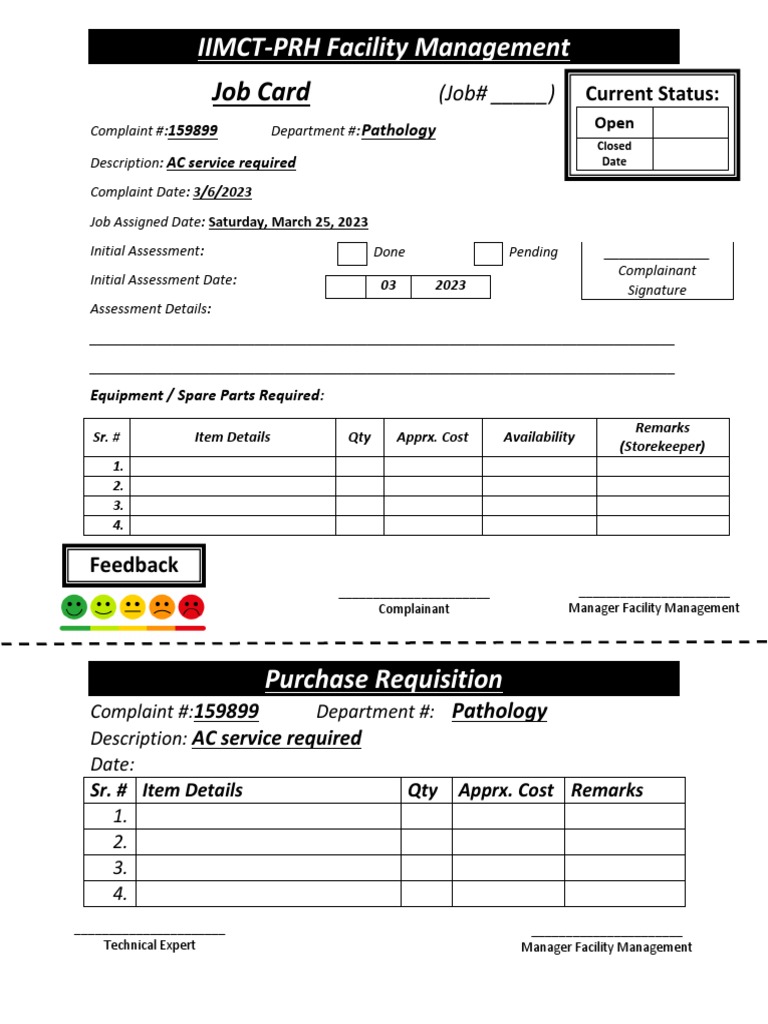 2303001 Facility Management Job Card | PDF