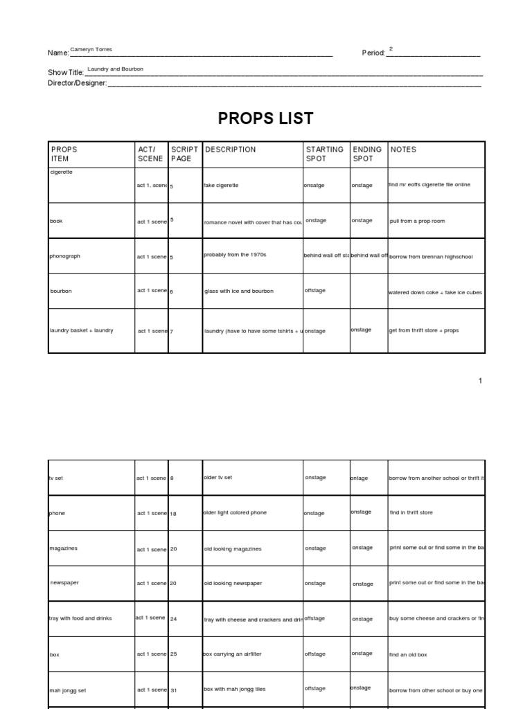 Props List 1 | PDF