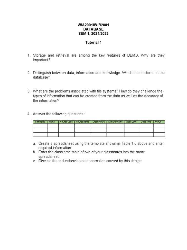 Tutorial Week 2 - Introduction To Database | PDF