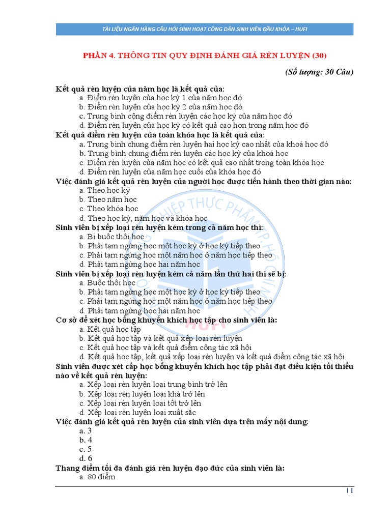 Phan 4 Thong Tin Quy Dinh Danh Gia Ren Luyen | PDF