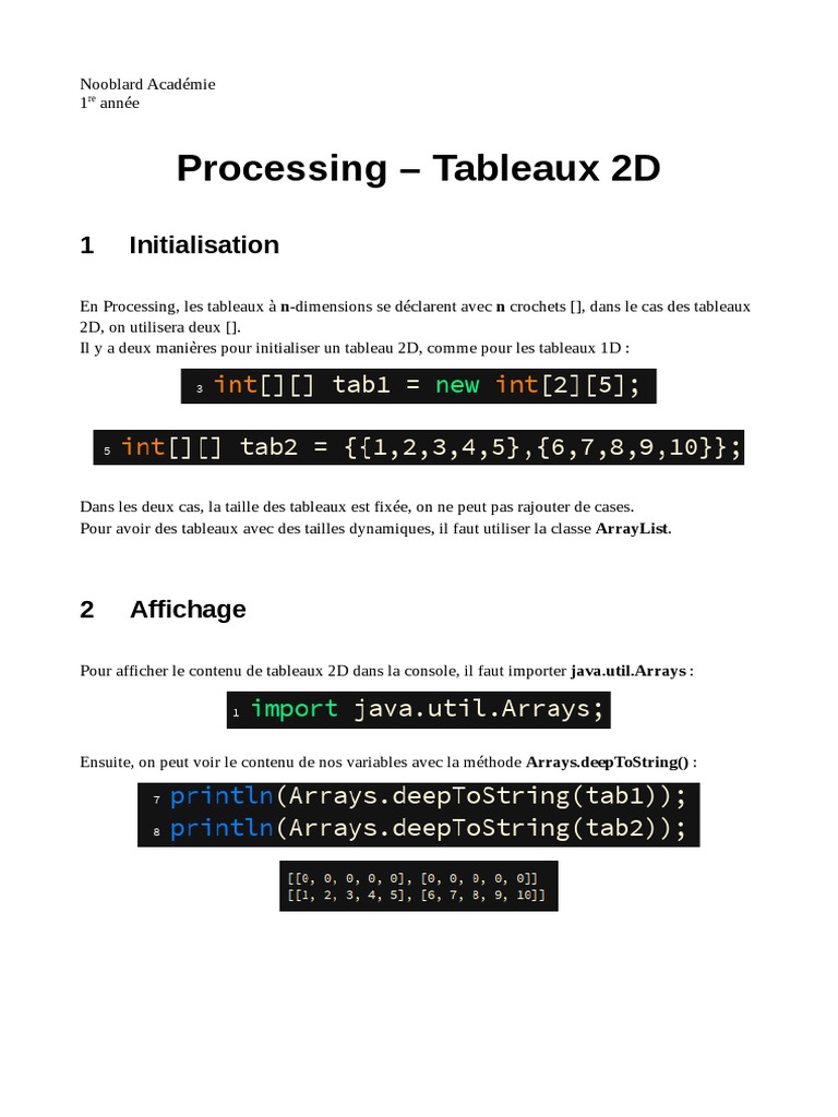 Introduction aux tableaux 2D en Processing | PDF