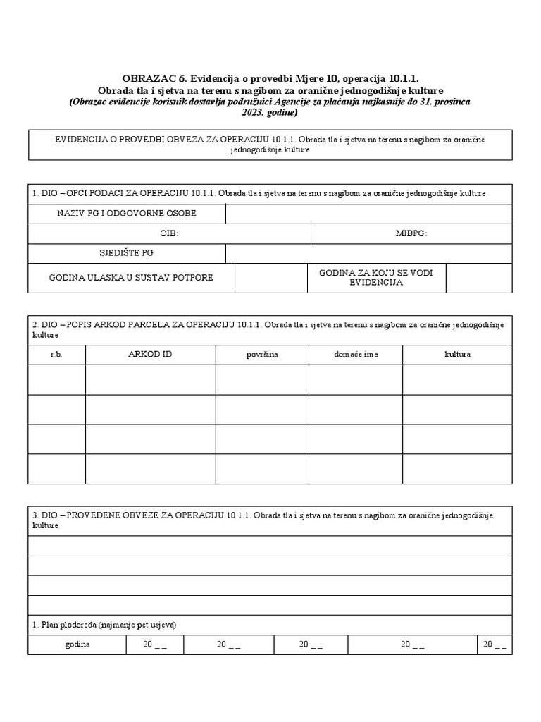 Obrazac 6 Evidencija Otsn | PDF