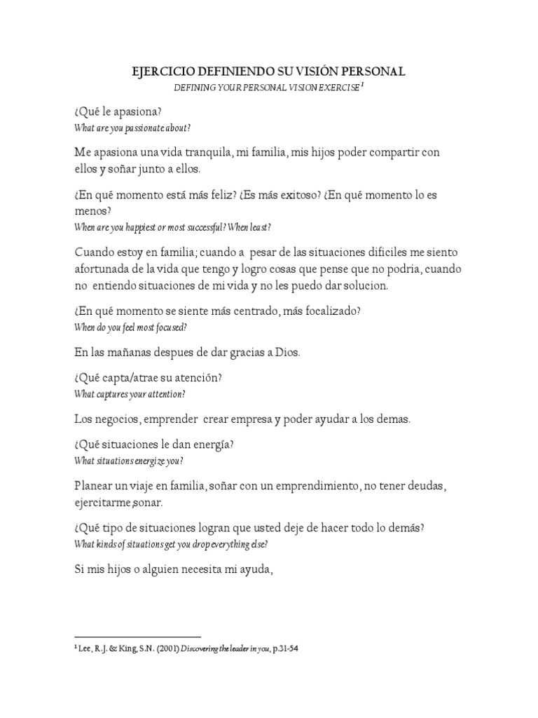 Ejercicio Definiendo Su Visión Personal | PDF
