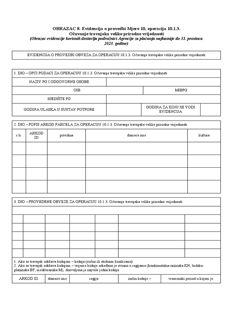 OBRAZAC 8 - Evidencija - TVPV | PDF
