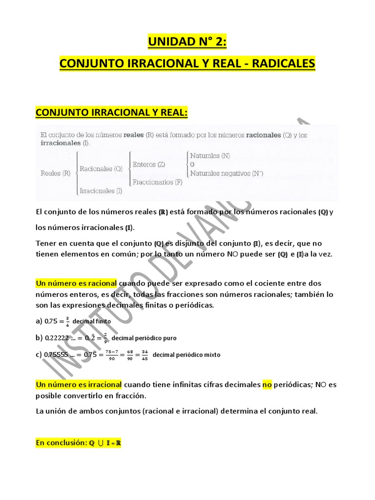 1 Conjunto Irracional y Real | PDF | Número racional | Número Real