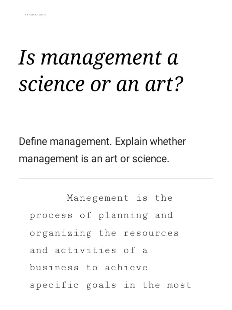 Is Management A Science or An Art - Wikiversity | PDF Is Management A Science or An Art - Wikiversity | PDF