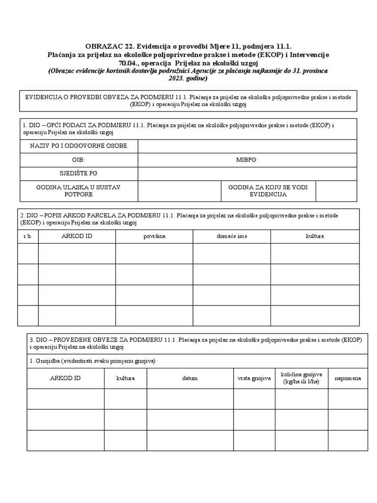 OBRAZAC 22 - Evidencija - EKOP | PDF