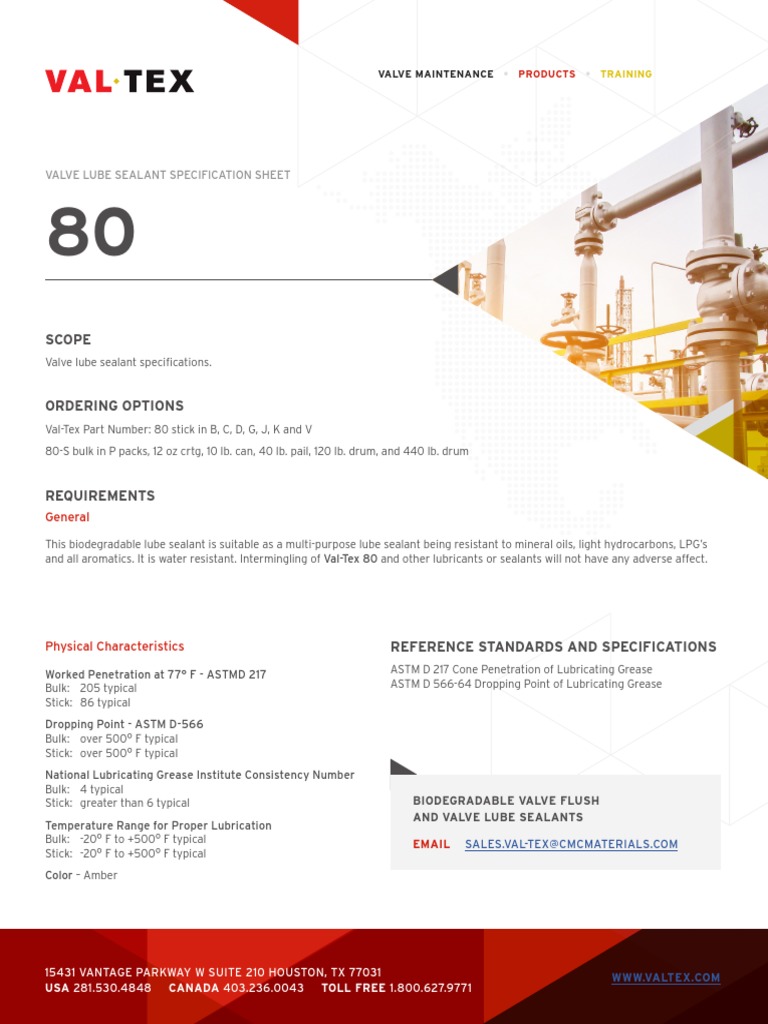 Val-Tex 80 Biodegradable Sealant Specs | PDF