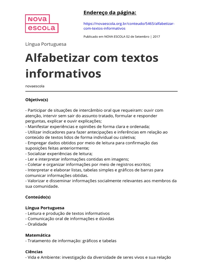 Alfabetizar Com Textos Informativos | PDF | Informação | Alfabetização