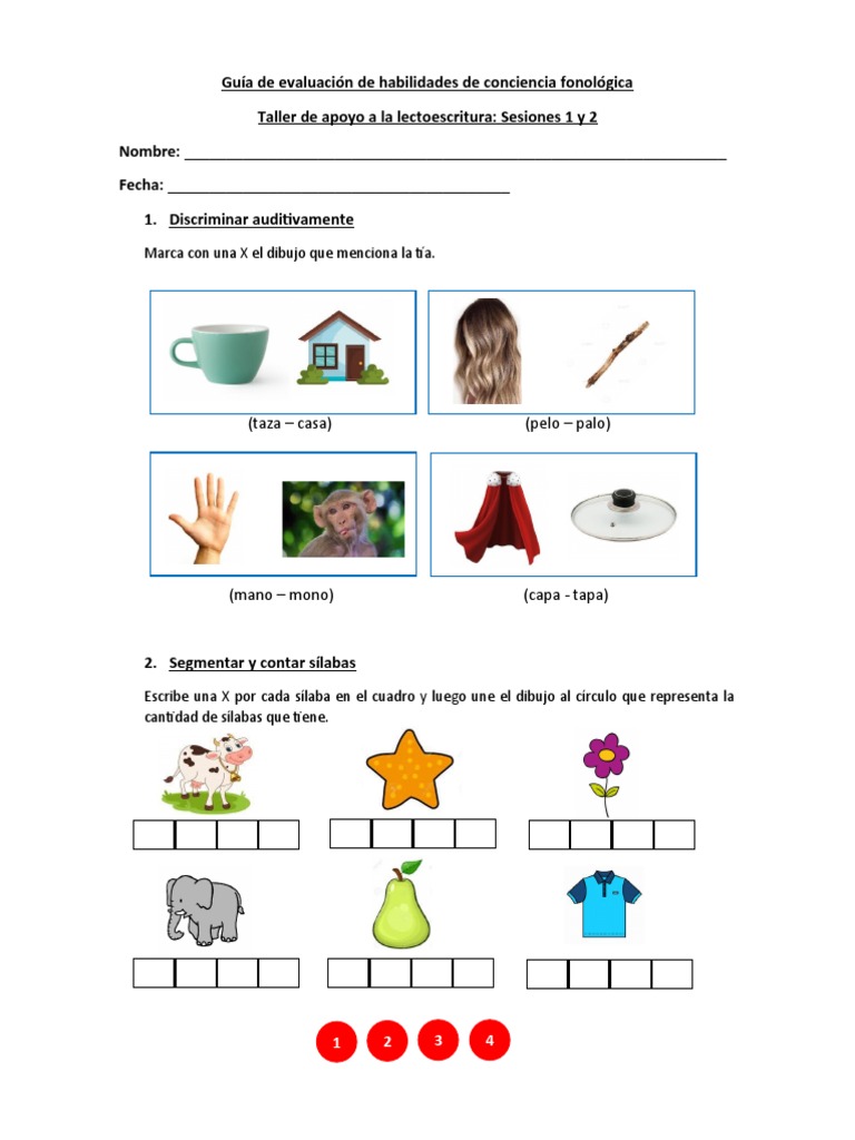 Guía de Evaluación de Habilidades de Conciencia Fonológica Version ...