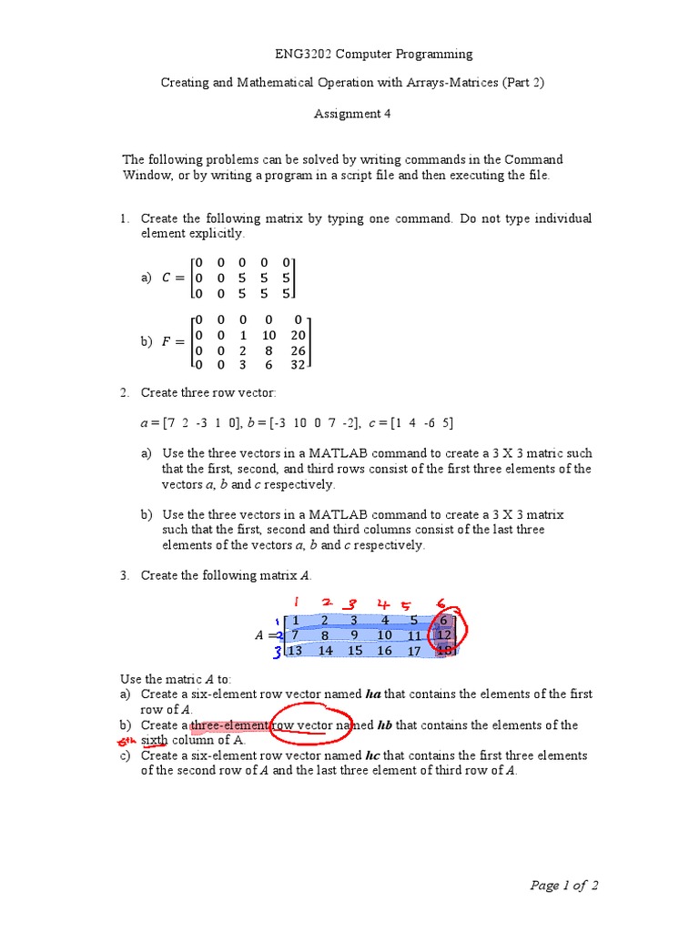 Assignment 4 | Download Free PDF | Matrix (Mathematics) | Matlab