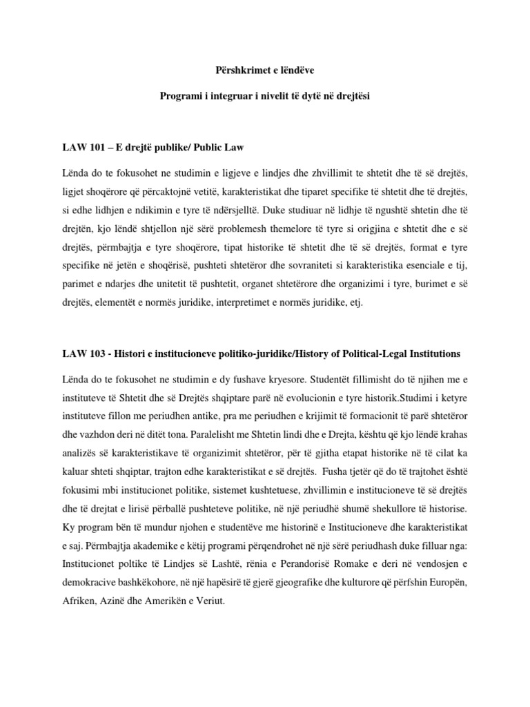 Përshkrimet e Lëndëve | PDF