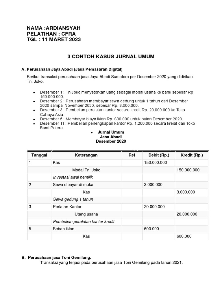 Contoh Jurnal Umum Perusahaan Jasa dan Dagang | PDF