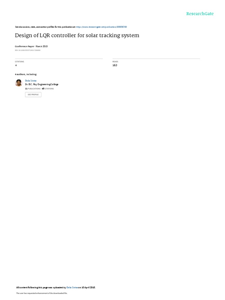 Design of LQR Controller For Solar Tracking System | PDF ...