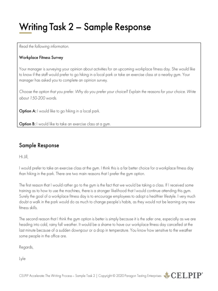 The Writing Process Task 2 Response Note For Celpip | PDF