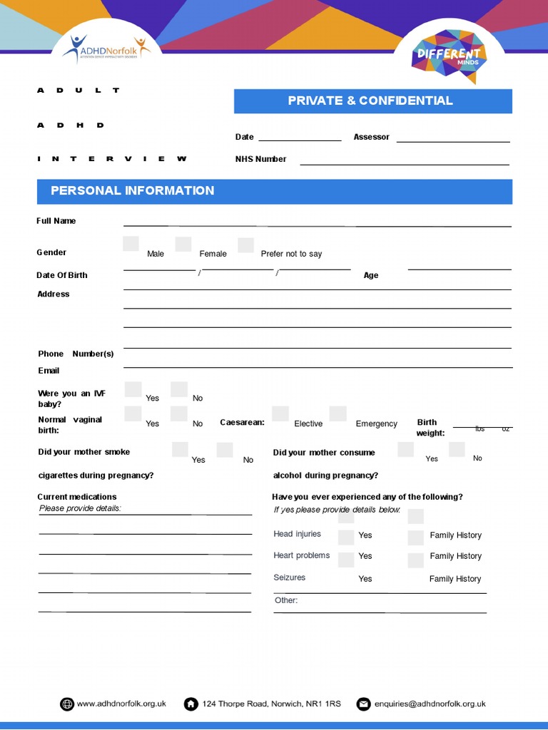 Adult ADHD Evaluation Form | PDF | Attention Deficit Hyperactivity ...