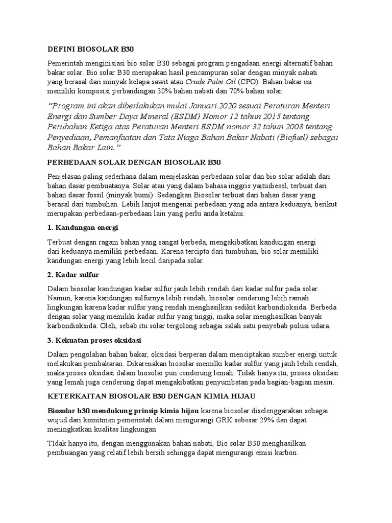 Biosolar B30 | PDF | Teknologi & Rekayasa