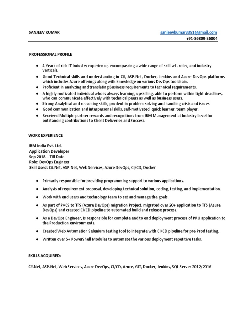 Sanjeev Resume Updated | PDF | Information Technology Management | Computing