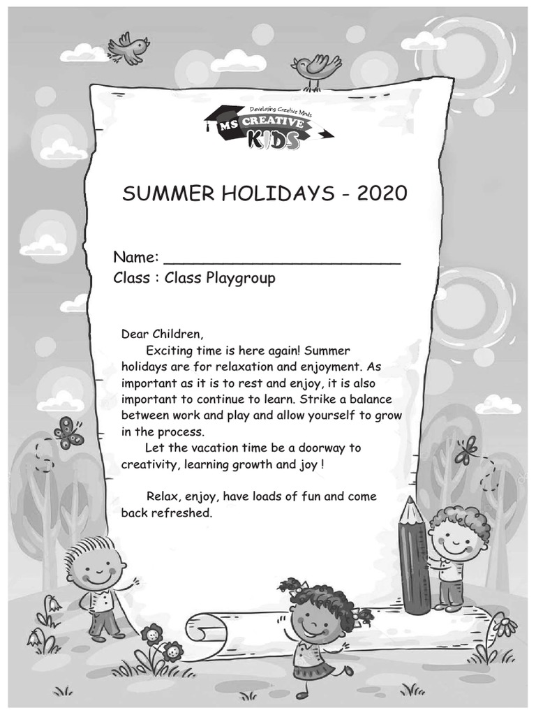 Summer Holiday Homework for Playgroup | PDF