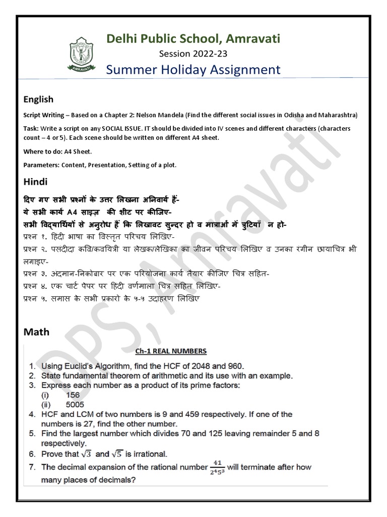 Class 10 Summer HHW | PDF | Mirror | Paragraph