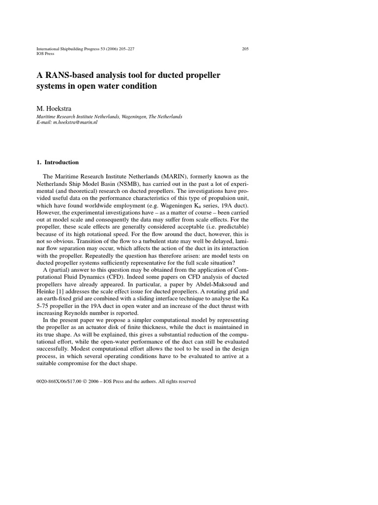 A RANS-based Analysis Ool For Ducted Propeller Systems in Open Water Condition | PDF | Reynolds ...